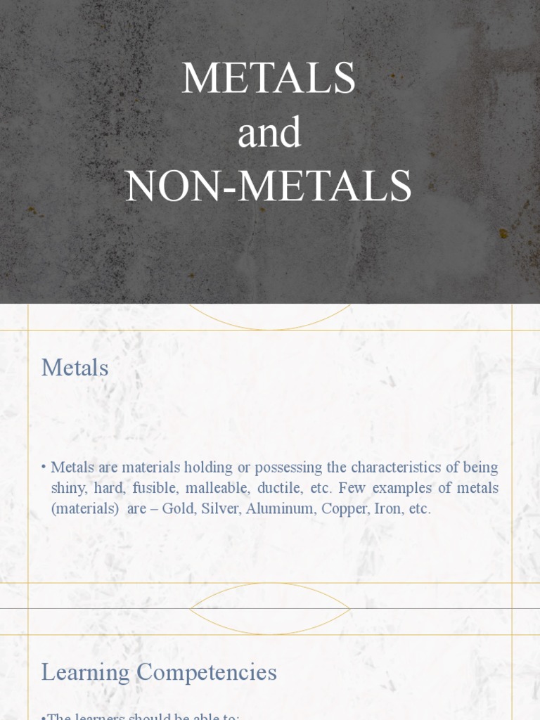 Lesson Metals and Non Metals | PDF | Ductility | Metals