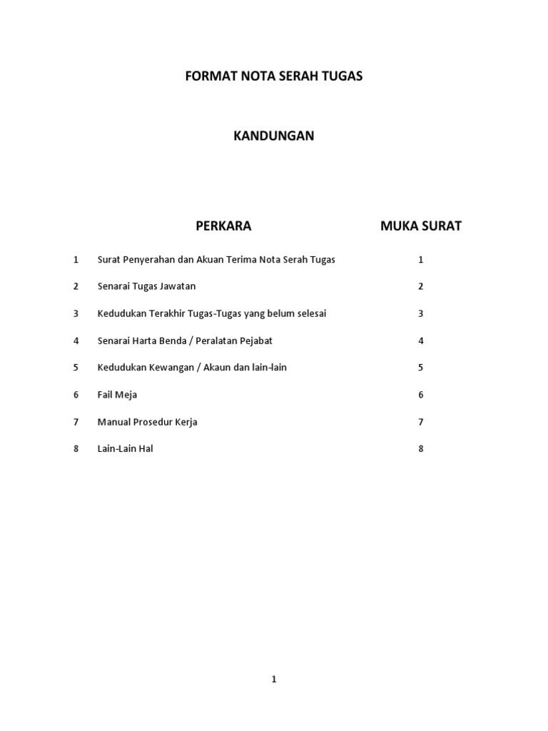 Format Nota Serah Tugas | PDF