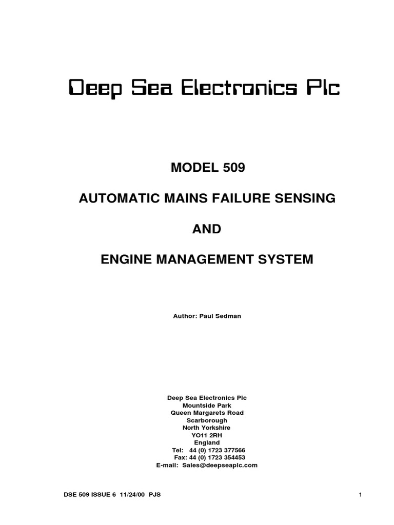 Deep Sea Electronics PLC: MODEL 509 Automatic Mains Failure Sensing AND Engine Management System ...