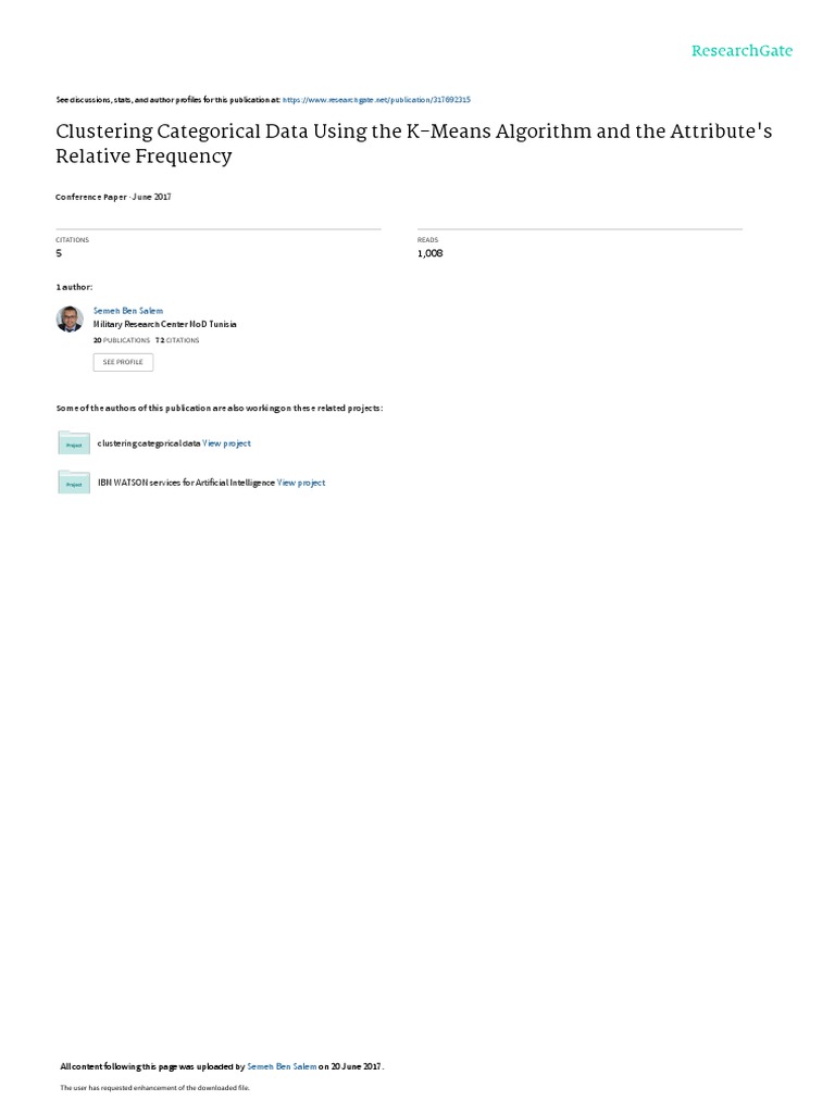 Clustering Categorical Data Using The K Means Algorithm And The Attributes Relative Frequency
