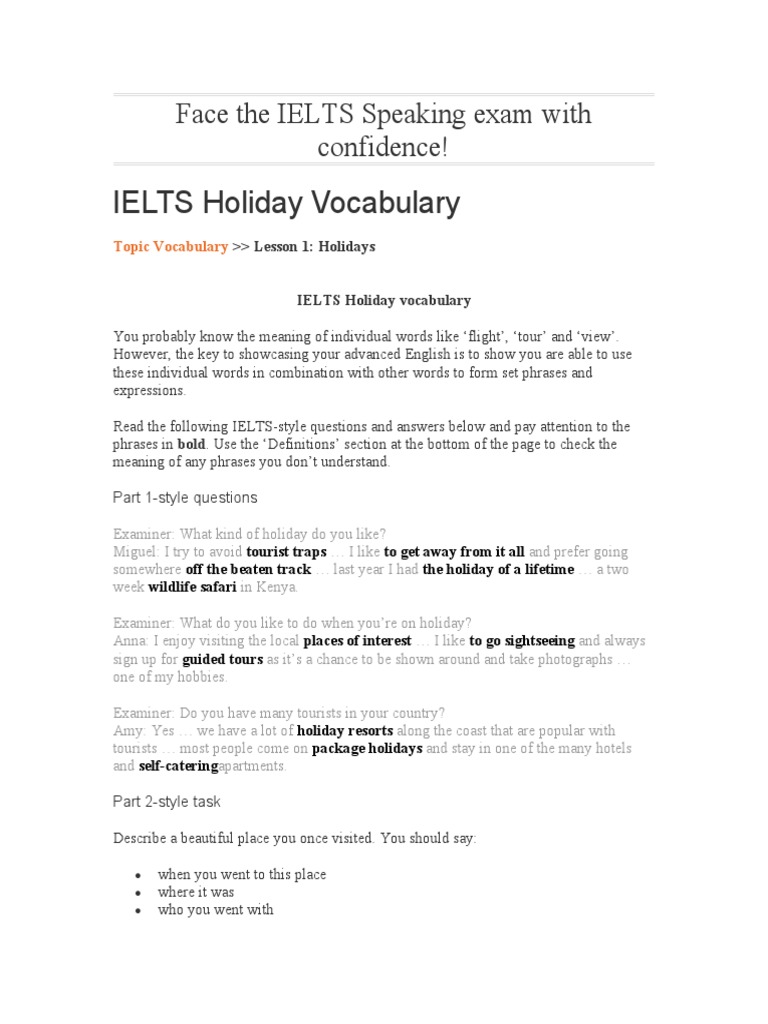 IELTS Holiday Vocabulary: Face The IELTS Speaking Exam With Confidence ...