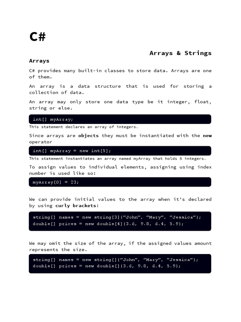 C Arrays Pdf Array Data Structure Integer Computer Science