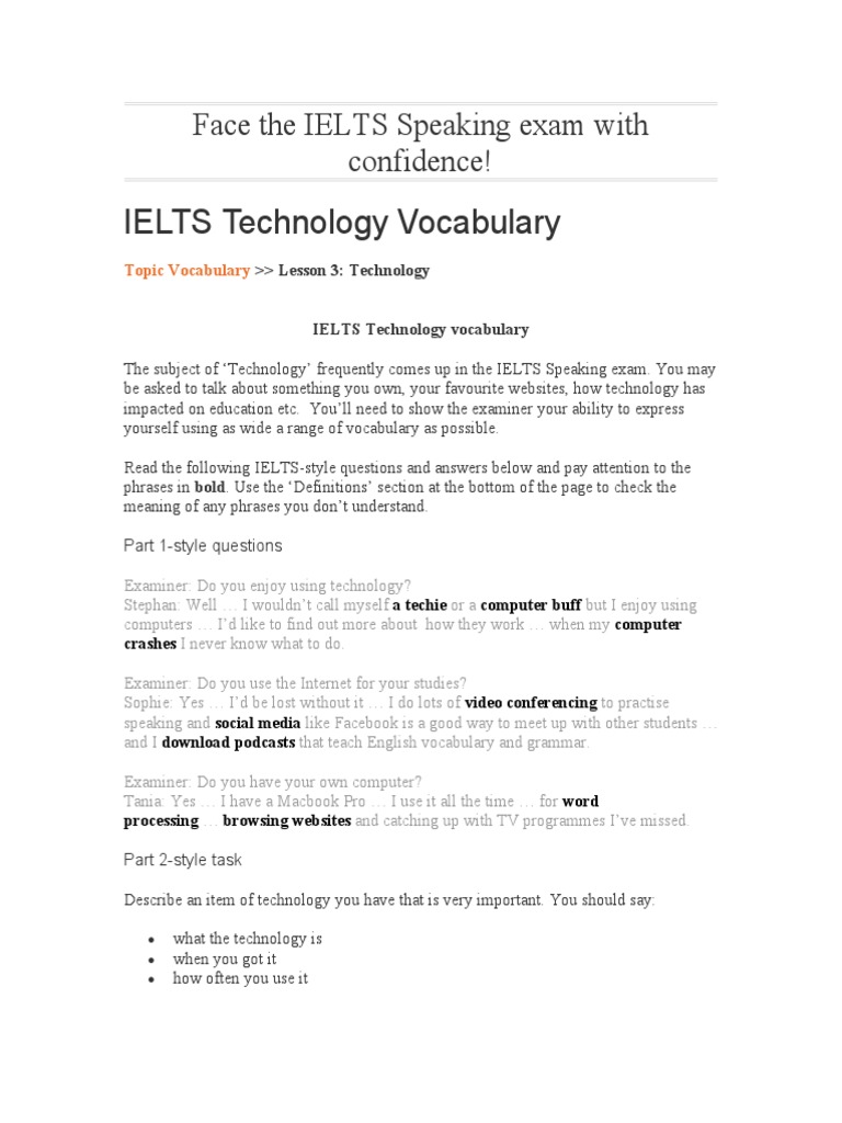 IELTS Technology Vocabulary: Face The IELTS Speaking Exam With ...