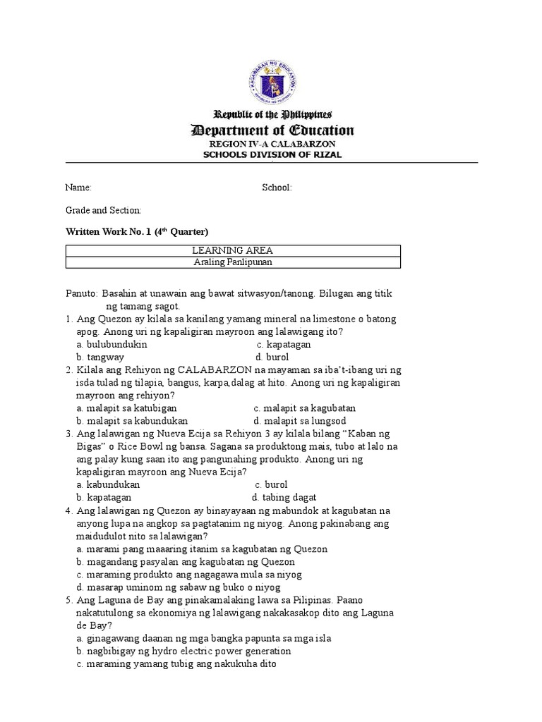 AP Q4 Written Works and Performance Task 1 | PDF