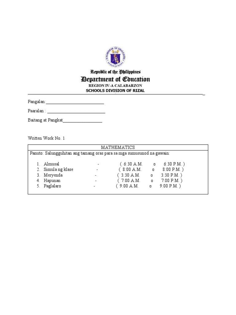 MATH Written Works 1 1 | PDF