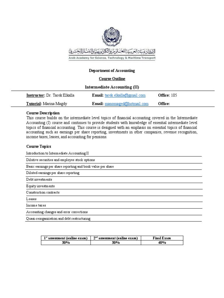 Intermediate Accounting II Course Outline | PDF