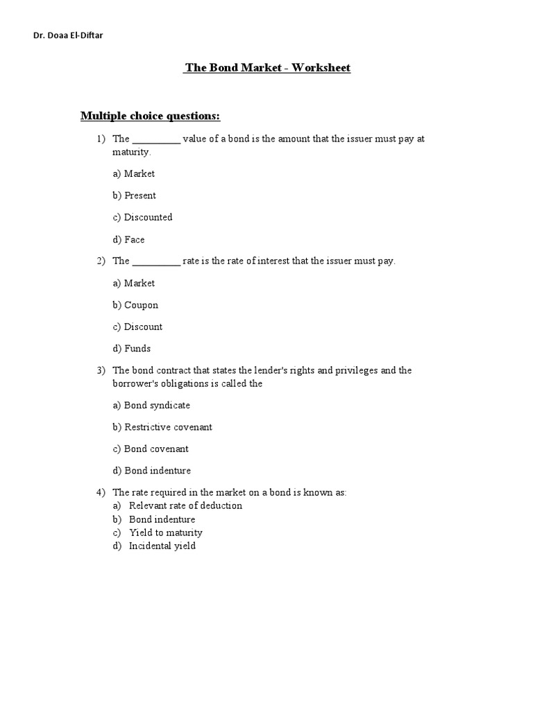 Bond Market - Worksheet | PDF | Bonds (Finance) | Discounting