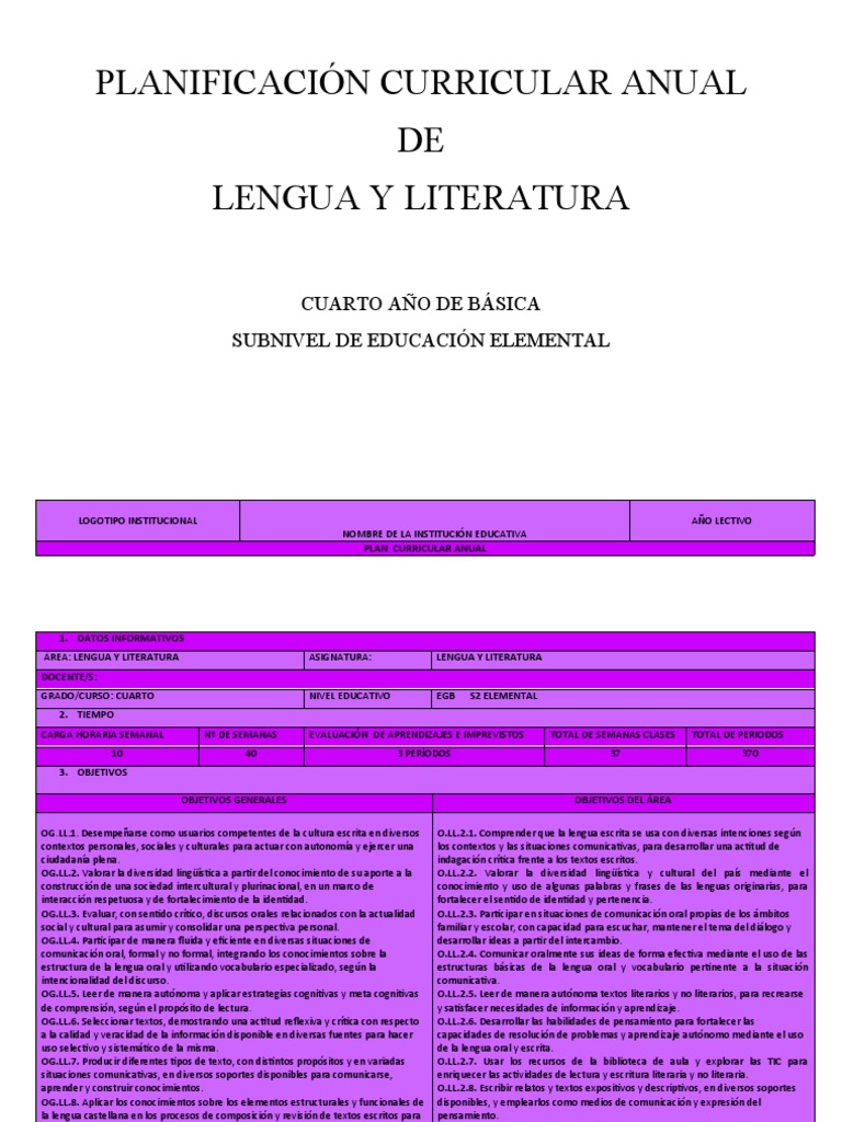 Pca Lengua y Literatura Cuarto | PDF | Comunicación | Adjetivo