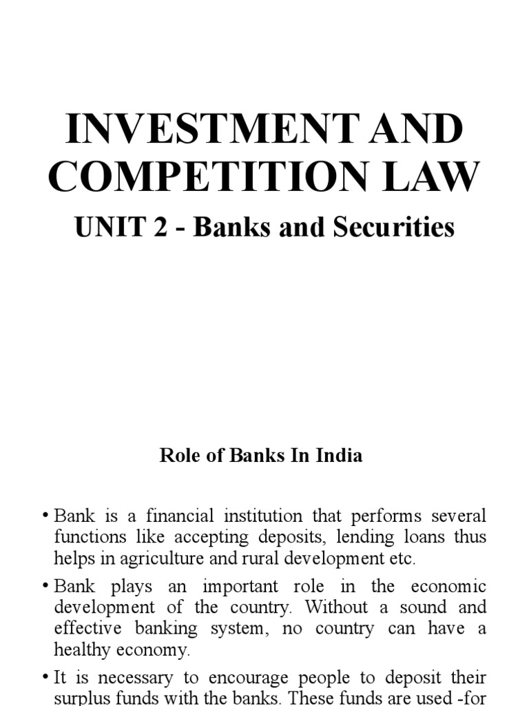 INVESTMENT AND COMPETITION LAW - Unit 2 | PDF | Securitization | Cheque