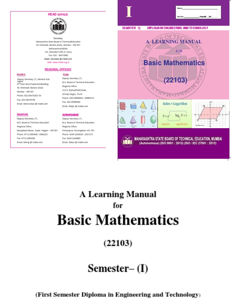 Basic Mathematics (22103) : A Learning Manual | PDF | Matrix (Mathematics) | Functions And Mappings