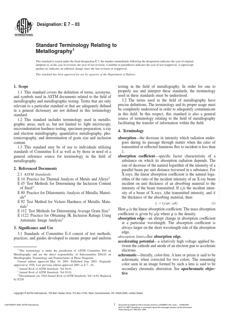 Astm E7 2003 | PDF | Thermal Expansion | Optics