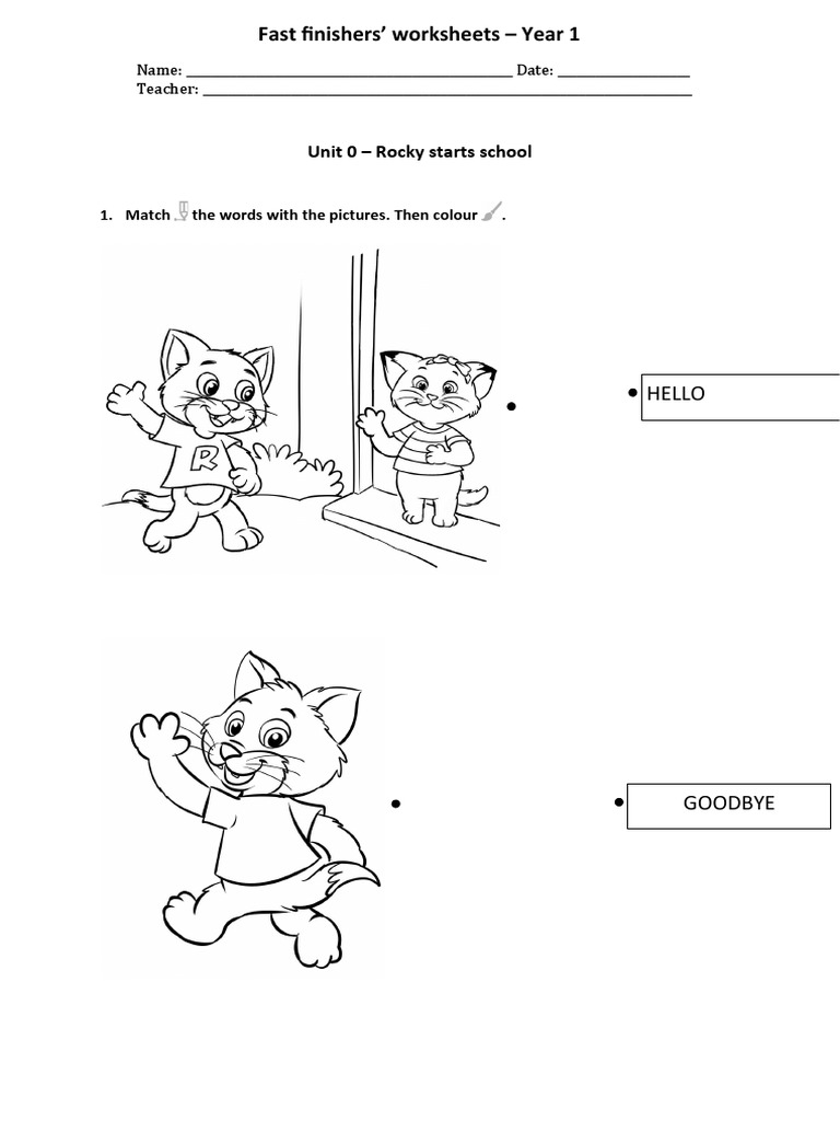 Fast Finishers' Worksheets - Year 1: Unit 0 - Rocky Starts School | PDF