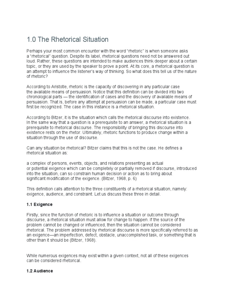 1.0 The Rhetorical Situation: 1.1 Exigence | PDF | Rhetoric | Communication