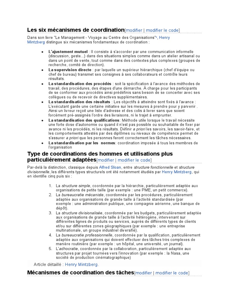 Mécanismes de coordination selon Mintzberg | PDF | Économie | Business