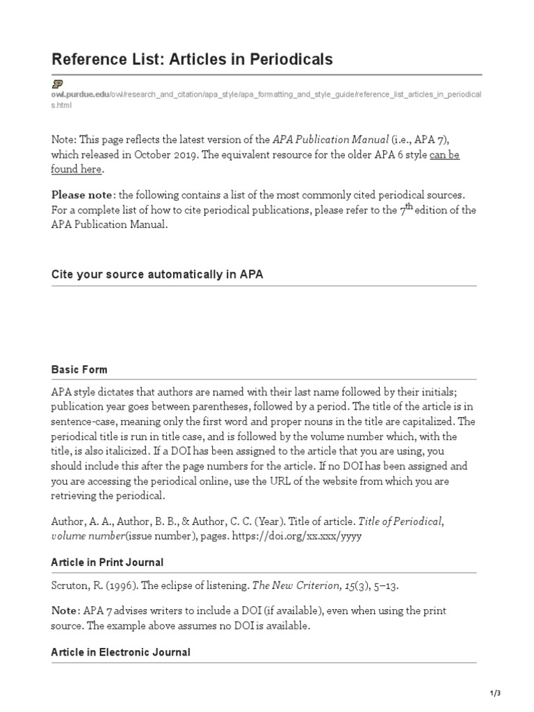 Owl - Purdue.edu-Reference List Articles in Periodicals | PDF | Digital ...