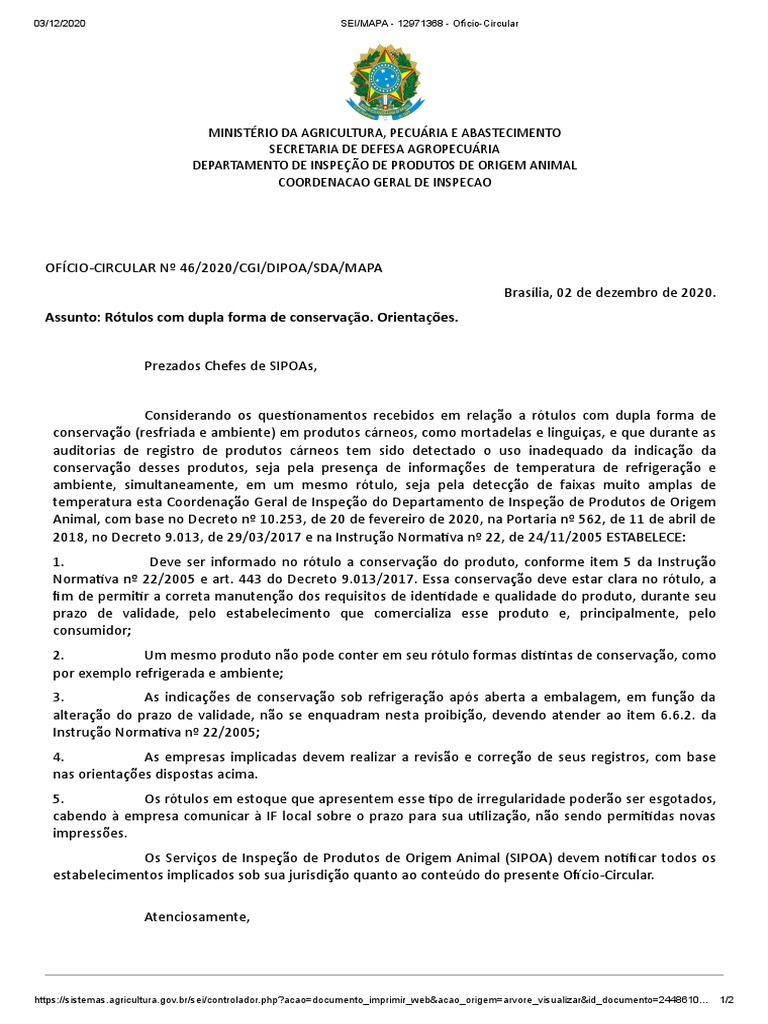 SEI - MAPA - 12971368 - Ofício-Circular 46 Rotulagem Ovos | PDF ...