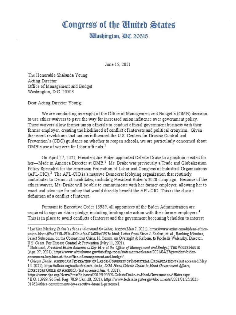 Drake Letter | PDF | Office Of Management And Budget | Joe Biden
