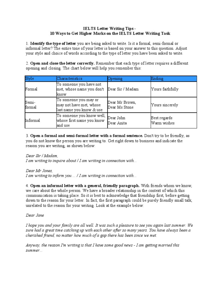 IELTS Letter Writing Tips | PDF | International English Language ...