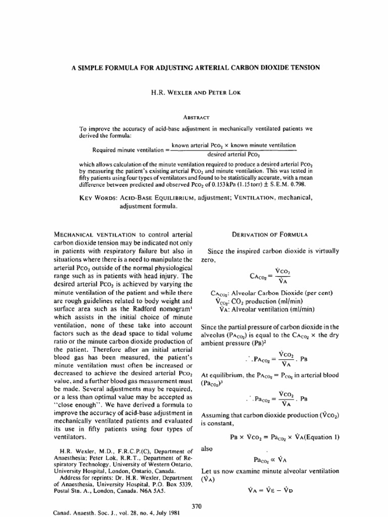 Wexler and Lok Formula paCO2 | PDF | Breathing | Pulmonology