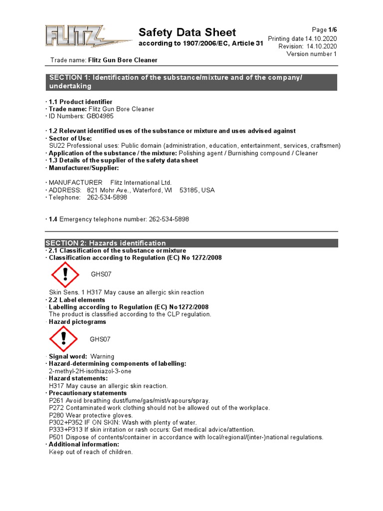 Safety Data Sheet: SECTION 1: Identification of The Substance/mixture ...