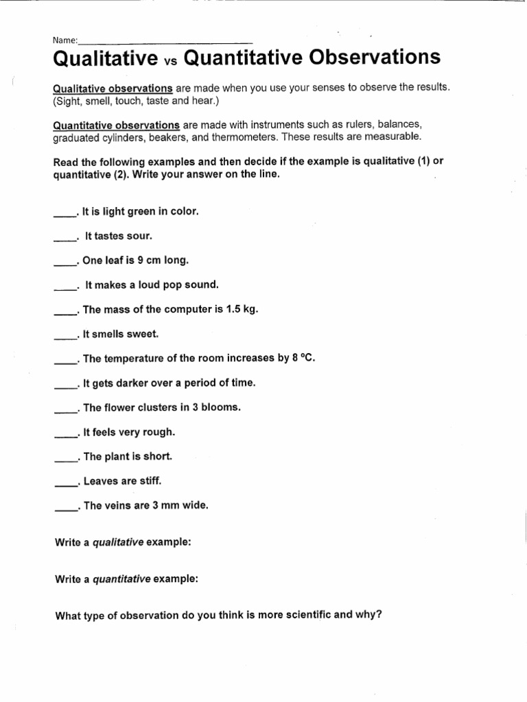Qualitative and Quantitative Worksheet | PDF