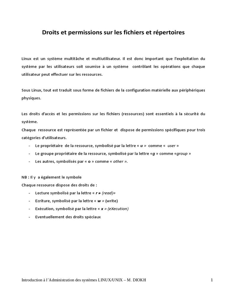 Droits et permissions sous Linux | PDF | Technologie de système d'exploitation | Gestion ...