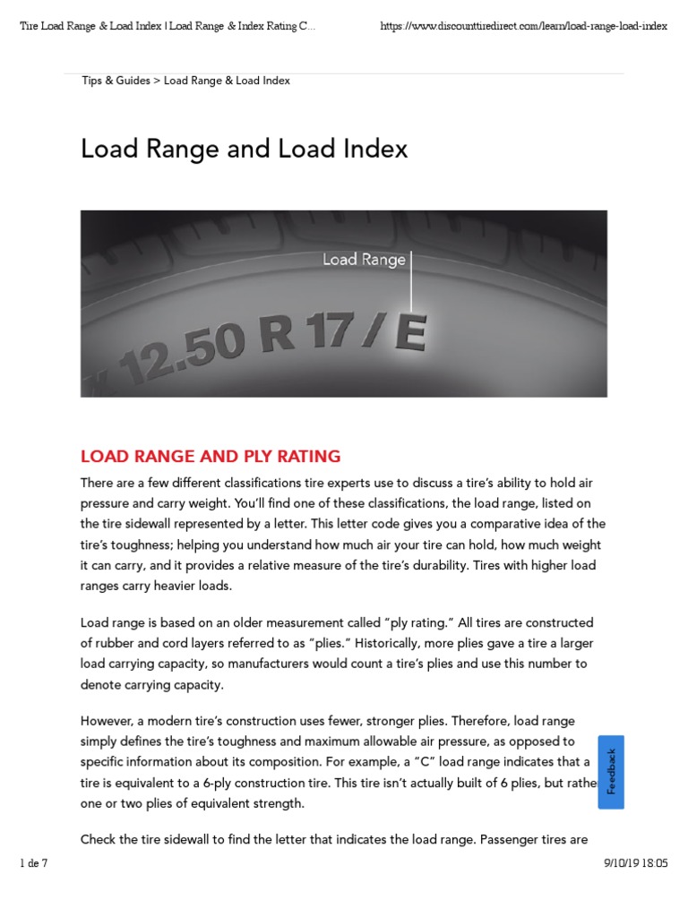 Tire Load Range & Load Index - Load Range & Index Rating Chart | PDF ...