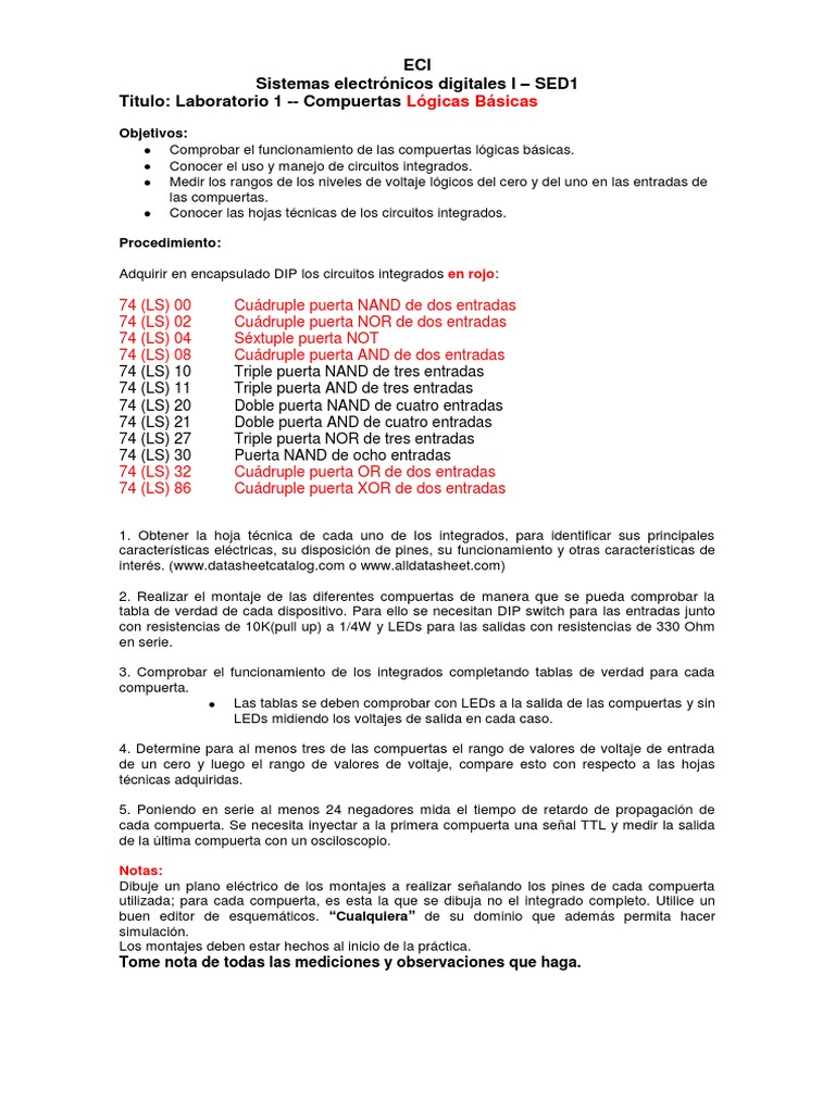 Guia 1 Compuertas Basicas | PDF | Puerta lógica | Electrónica
