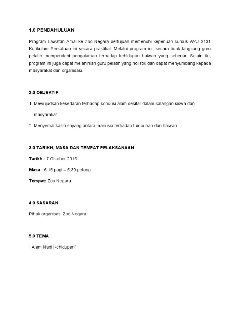 Kertas Kerja Lawatan Zoo Negara | PDF