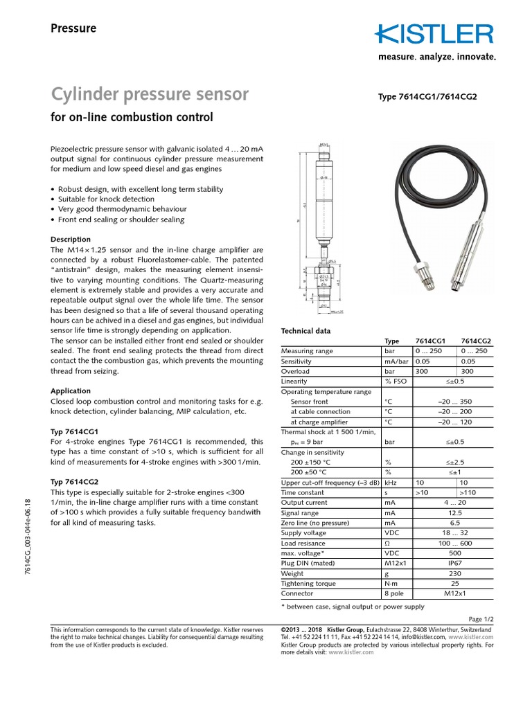Cylinder Pressure Sensor | PDF | Sensor | Internal Combustion Engine