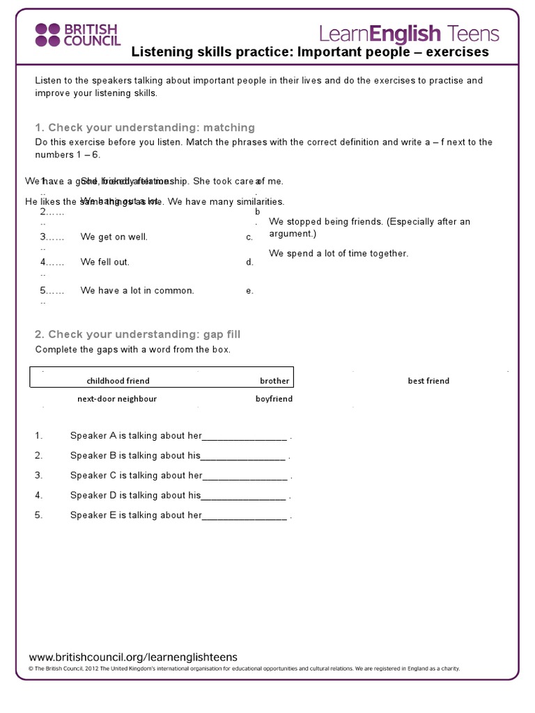 Listening Skills Practice: Important People - Exercises: 1. Check Your ...