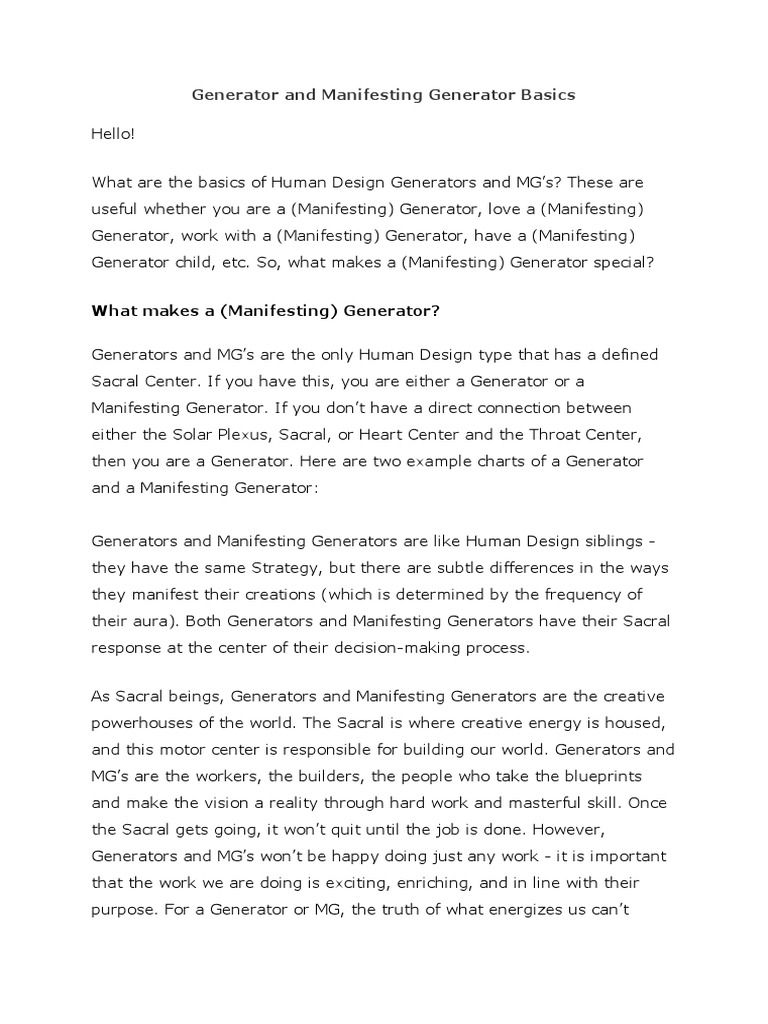 Generator and Manifesting Generator Basics | PDF | Electric Generator ...