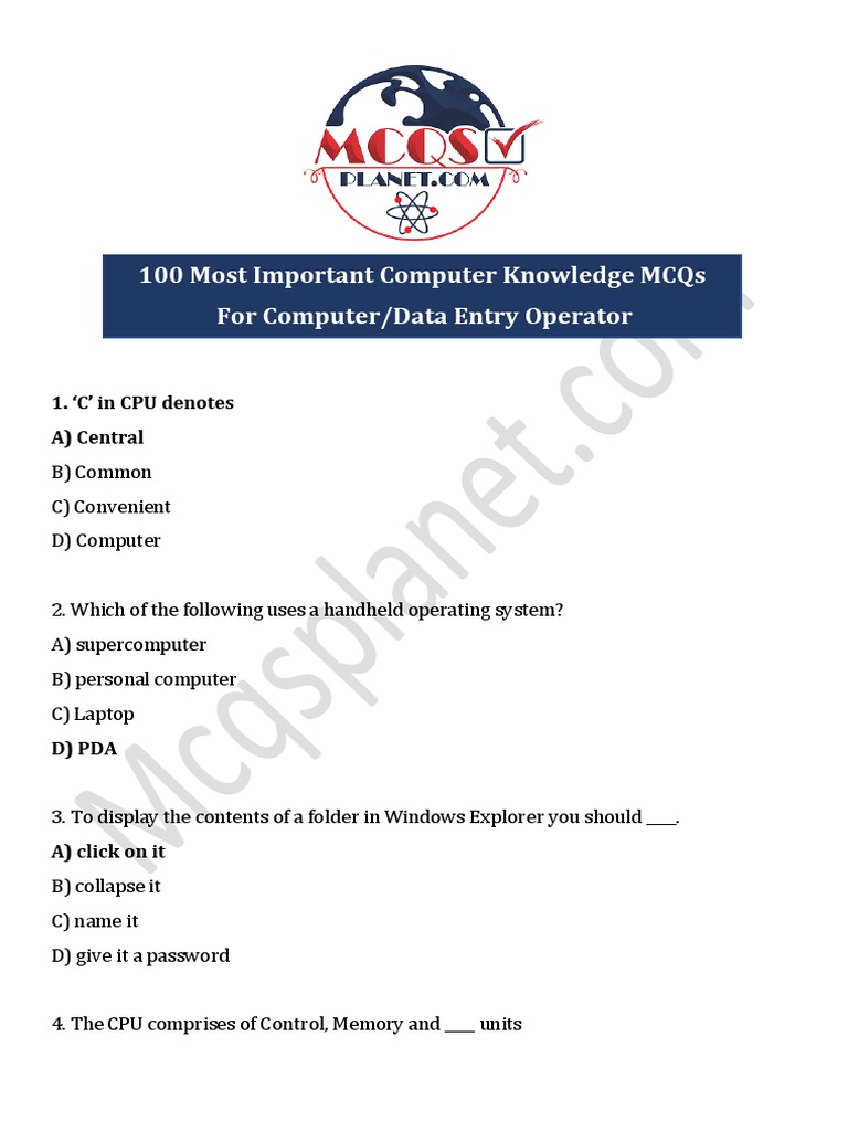 Computer Knowledge MCQs | PDF | Computer File | Computer Program