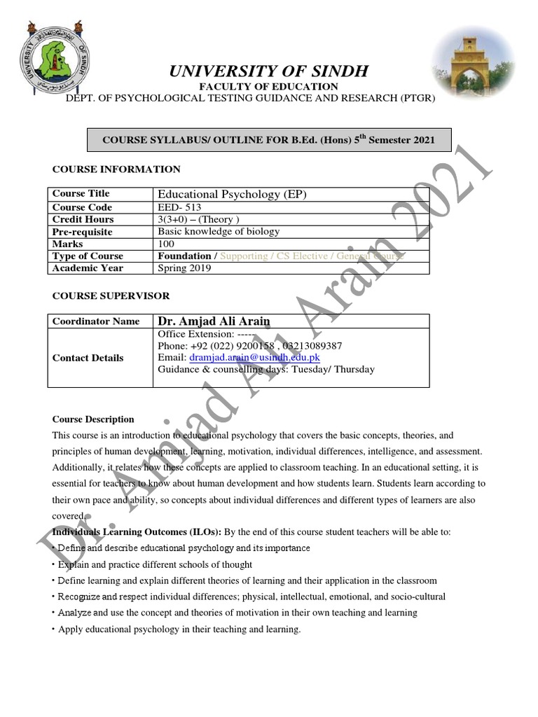 Educational Psychology-Course Outline - DR - Amjad Ali Arain-B.Ed-H-V ...
