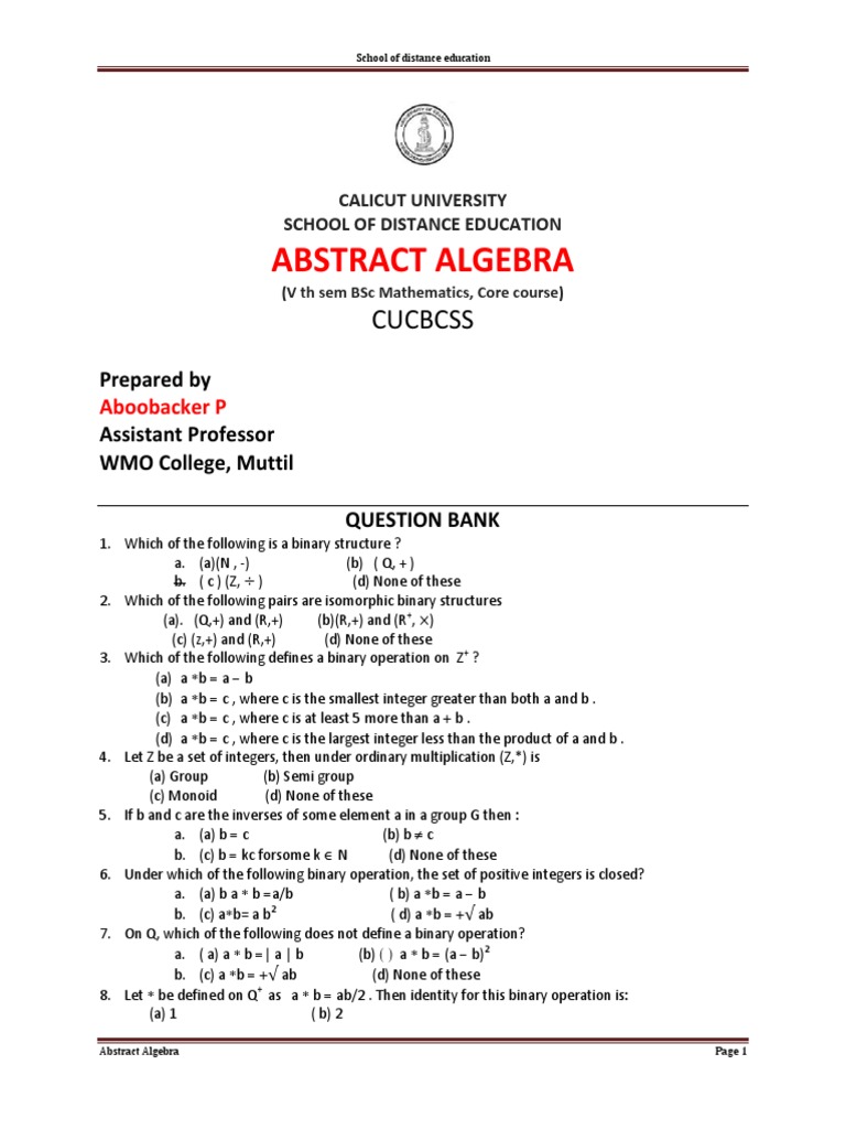 Abstract Algebra: Cucbcss | Download Free PDF | Group (Mathematics ...