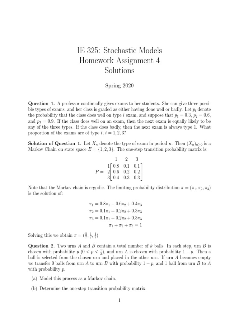 Homework 4 Solutions | PDF | Markov Chain | Mathematical Objects