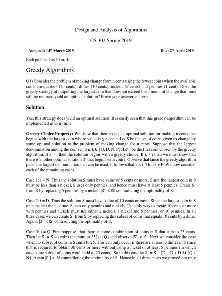 Greedy Algorithms in Coin Change Problems | PDF | Penny (United States ...