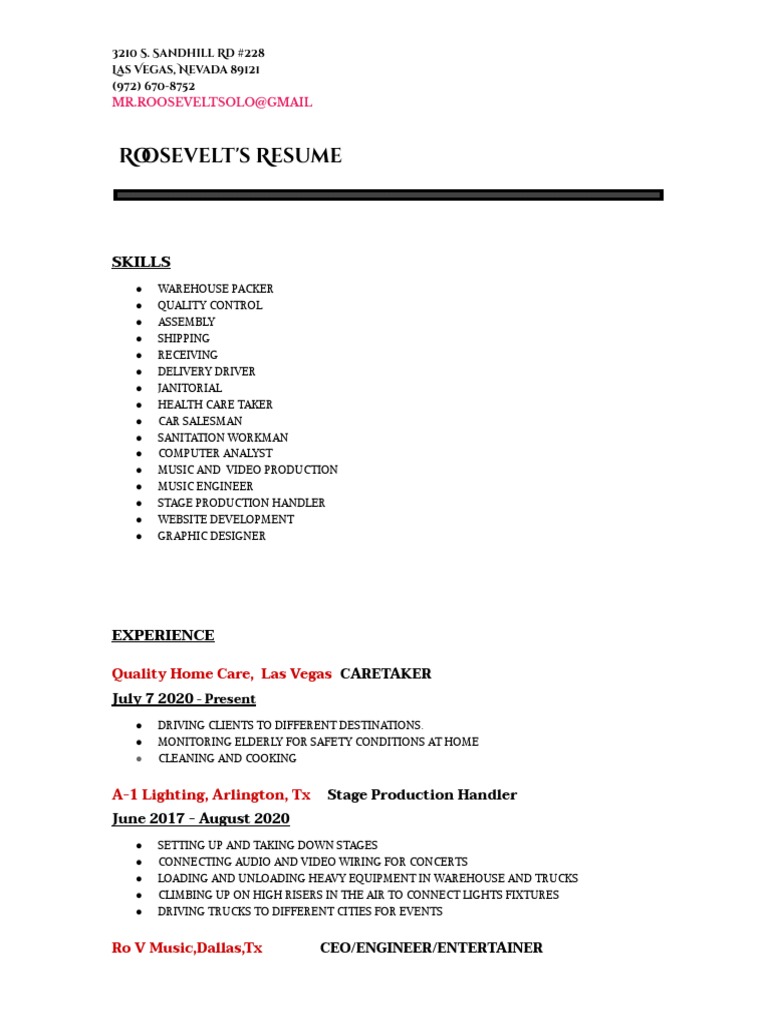 [A Jack of All Trades]: Roosevelt's Eclectic Resume Highlighting His ...