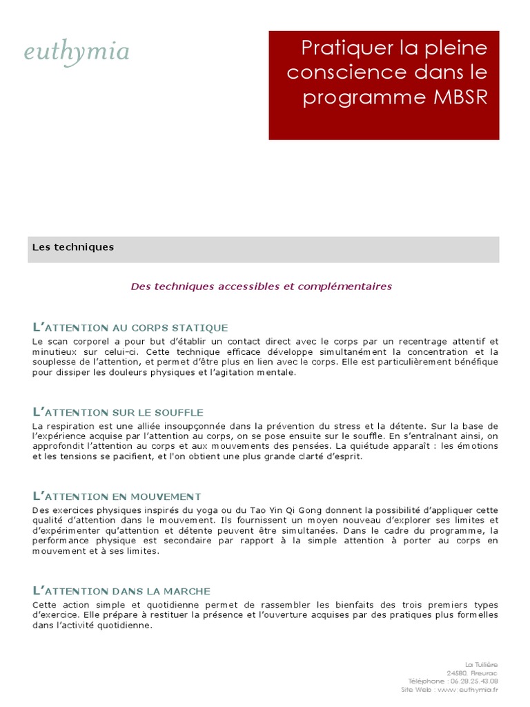 Techniques de Pleine Conscience MBSR | PDF | Pleine conscience ...