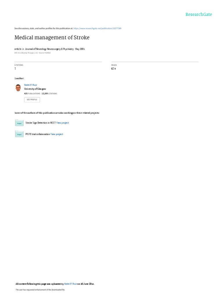 Medical Management of Stroke | Download Free PDF | Stroke | Thrombosis