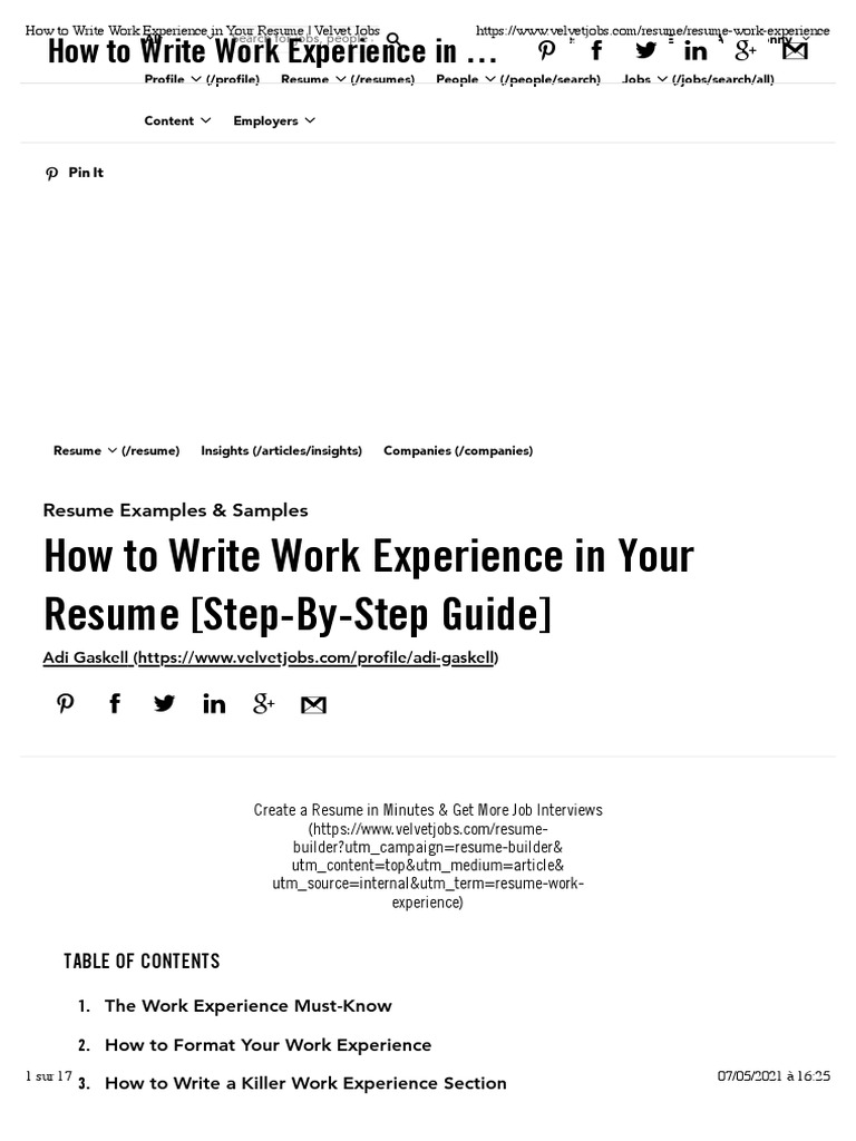 How To Write Work Experience in Your Resume - Velvet Jobs | PDF ...