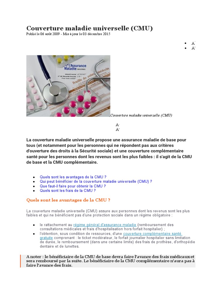 "CMU : Assurance Maladie Universelle et Complémentaire" | PDF ...