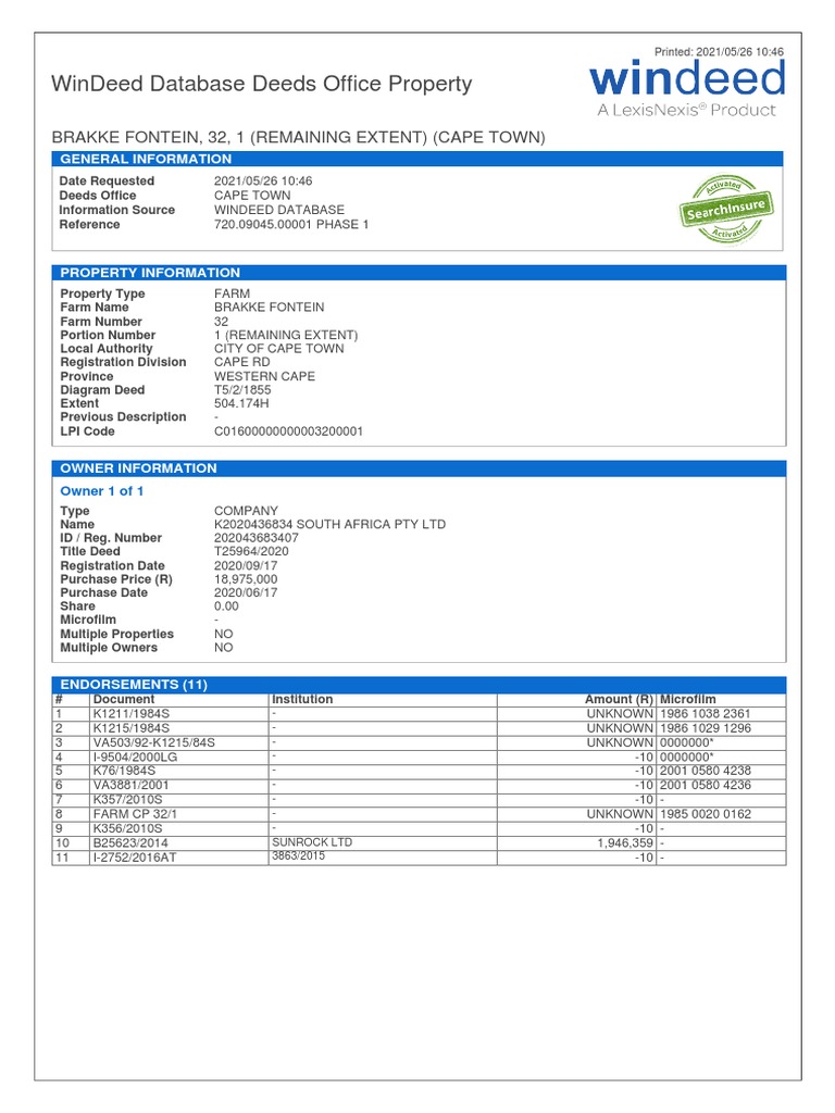 Windeed Database Deeds Office Property: Brakke Fontein, 32, 1 ...