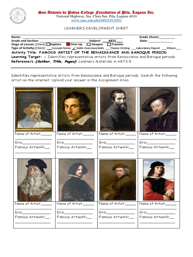 Lds2-Famous Artist of The Renaissance and Baroque Period | PDF | Art