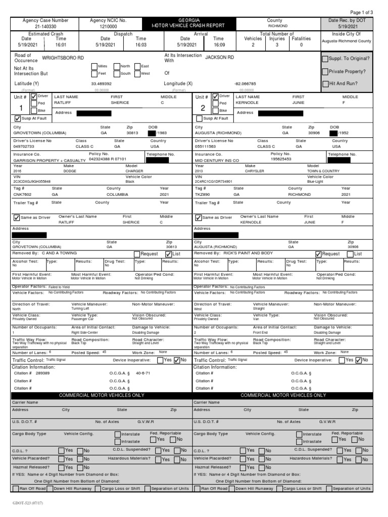 Georgia Motor Vehicle Crash Report | PDF | Traffic | Road