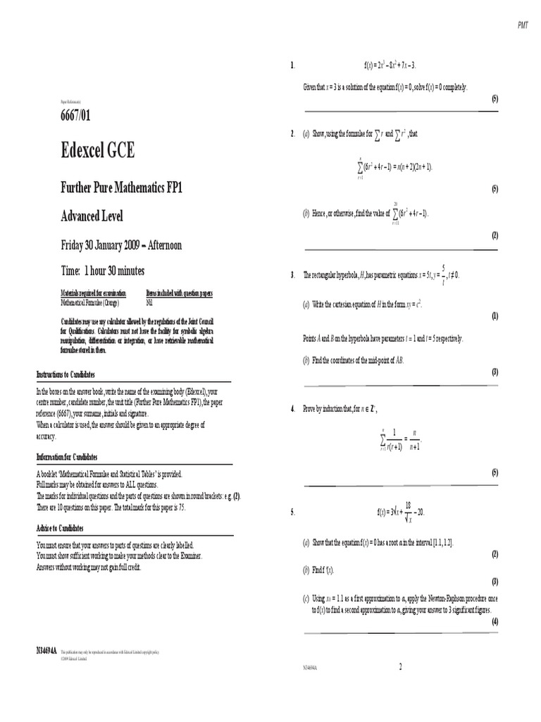 Combined QP (Reduced) - FP1 Edexcel | PDF | Formula | Equations