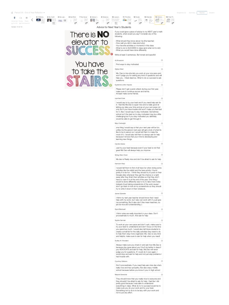 56end of Year Reflection - Teacher Dashboard | PDF