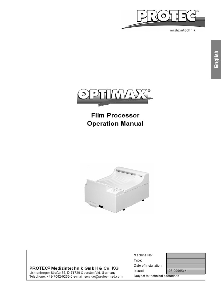 Protec Optimax Film Processor - User Manual | PDF | Clothes Dryer | Water