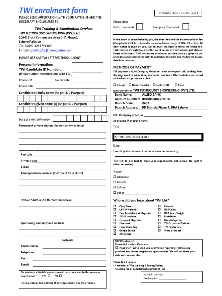 TWI Training & Examination Services: Personal Information: TWI ...