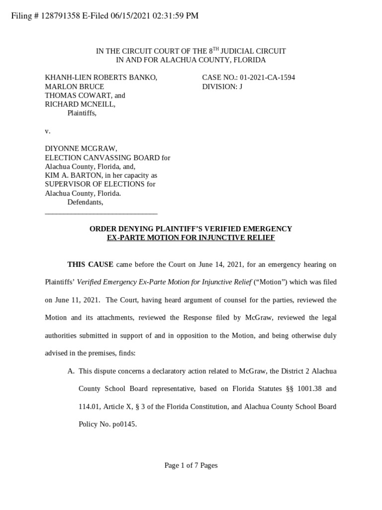 Order Denying Motion For Injunctive Relief | PDF | Injunction | Equity ...